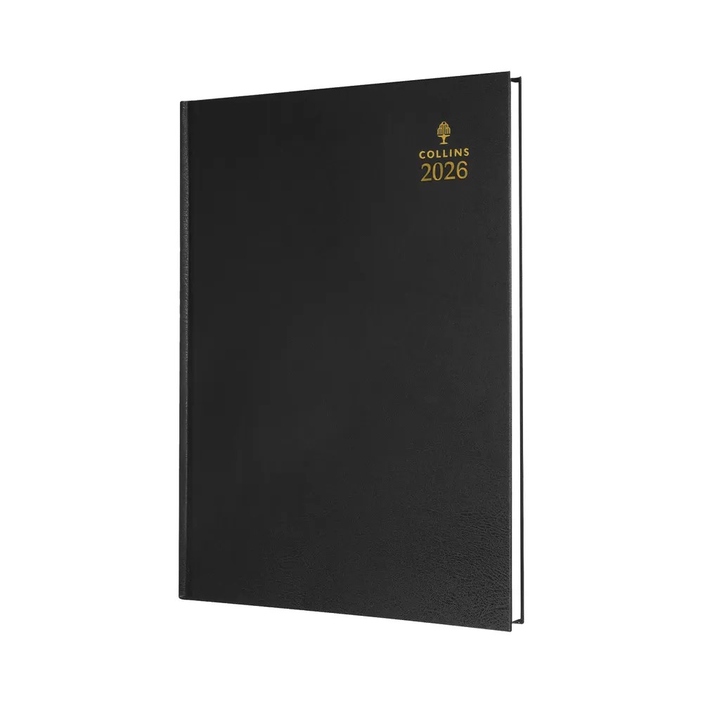 Collins A4 Desk Diary Day-Per-Page Black | CD44BK | Diaries & Calendar